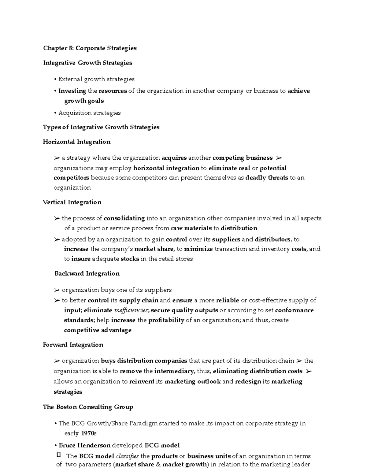 Strama CH 5 - Chapter 5: Corporate Strategies Integrative Growth ...