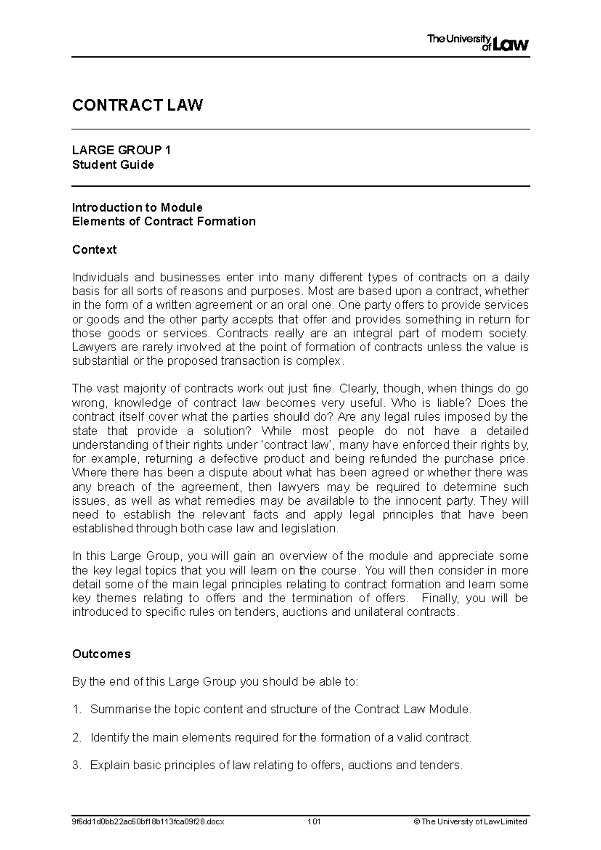 Large Group 1 Notes Contract Law Large Group 1 Student Guide