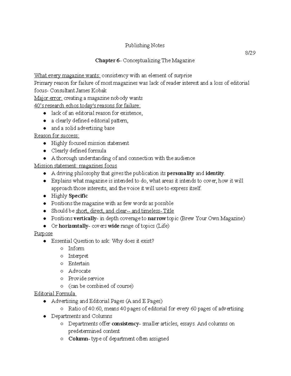 Notes- Publishing Process - Publishing Notes 8/ Chapter 6 ...