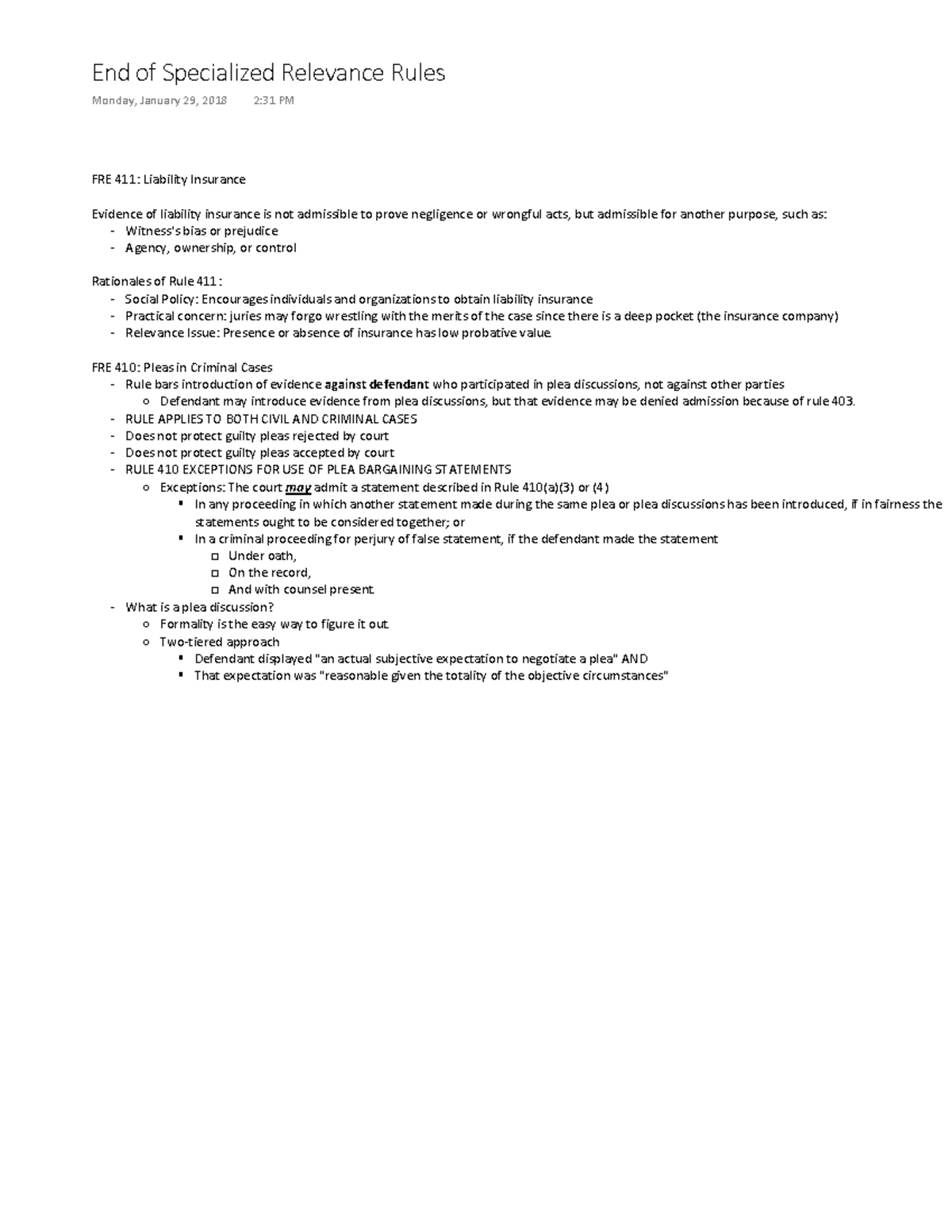 Evidence 6 - End of Specialized Relevance Rules Monday, January 29 ...