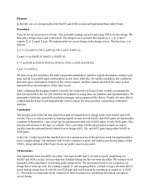 Lab Report Lab 3 - Purpose: In this lab, our goal is to become familiar ...