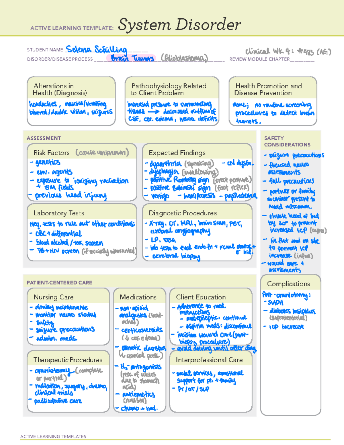 System Disorders - Brain Tumors - ACTIVE LEARNING TEMPLATES System ...