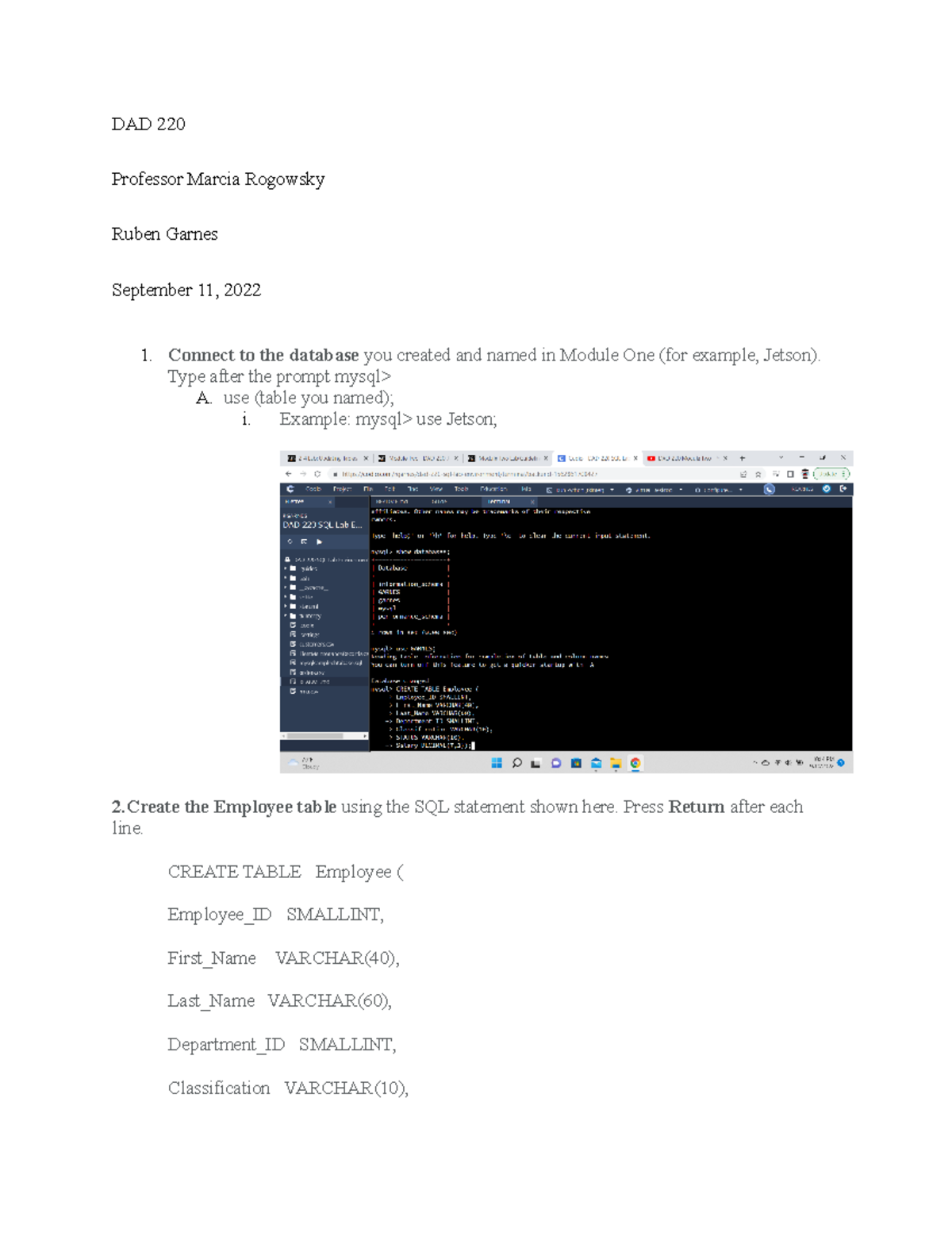 DAD Module 2 Lab - Lab work - DAD 220 Professor Marcia Rogowsky Ruben ...