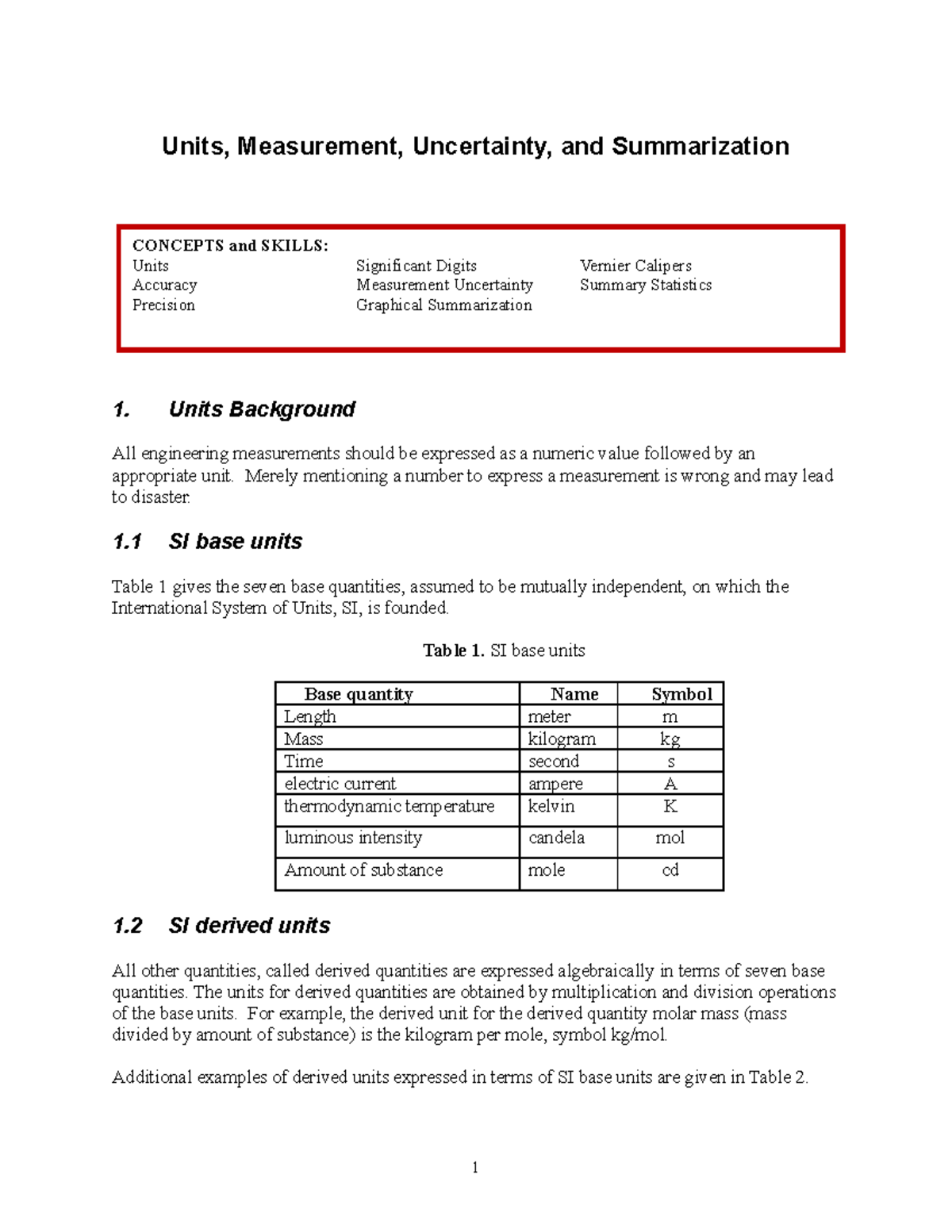 Week 1 Reading Material - Measurement, Uncertainty, and Data ...