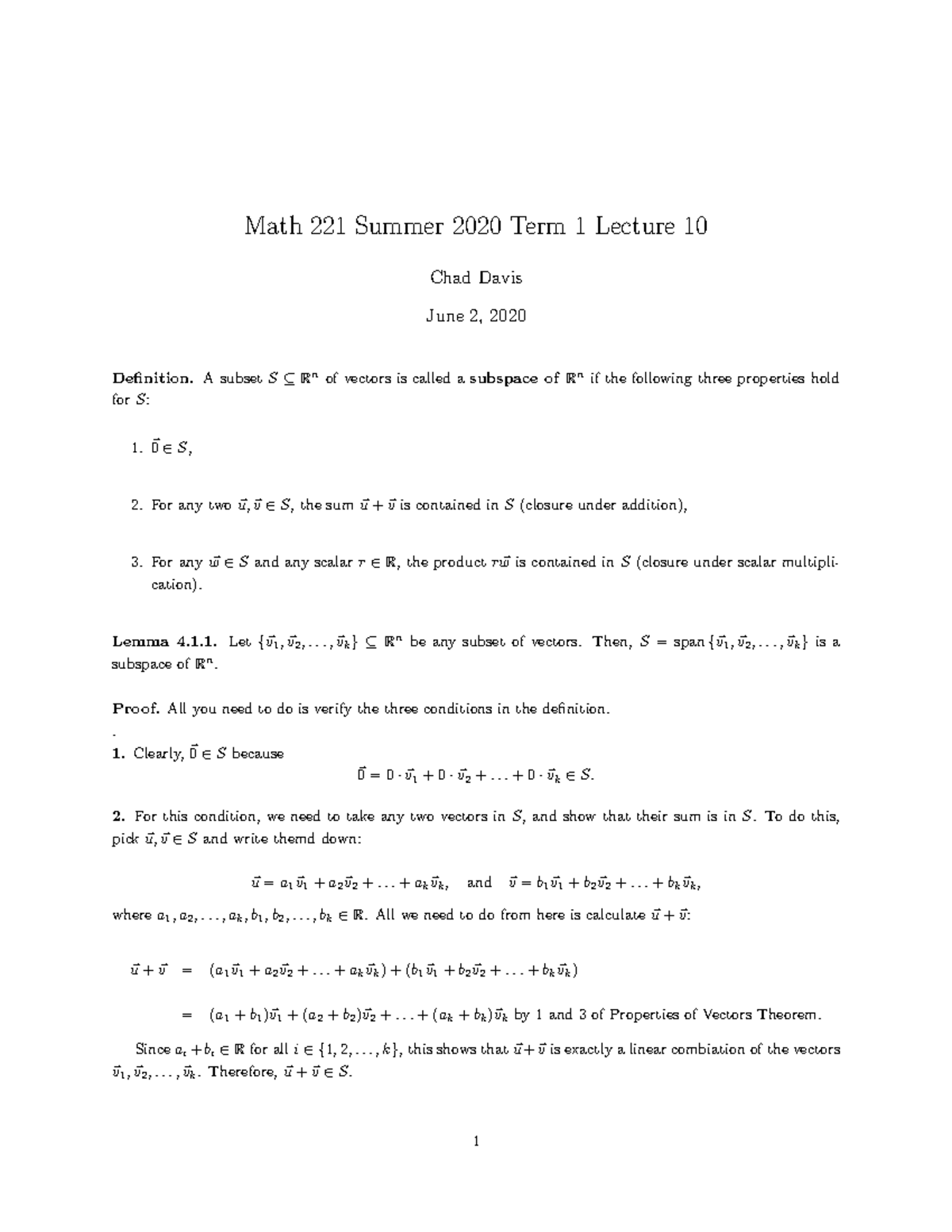 Math 221 S20 T1 Lecture 10 - MATH14310 - Sheridan College - Studocu