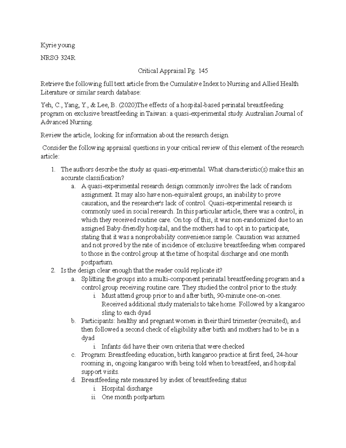 Critical App. 145 - Homework assignment wk 2 - Kyrie young NRSG 324R ...