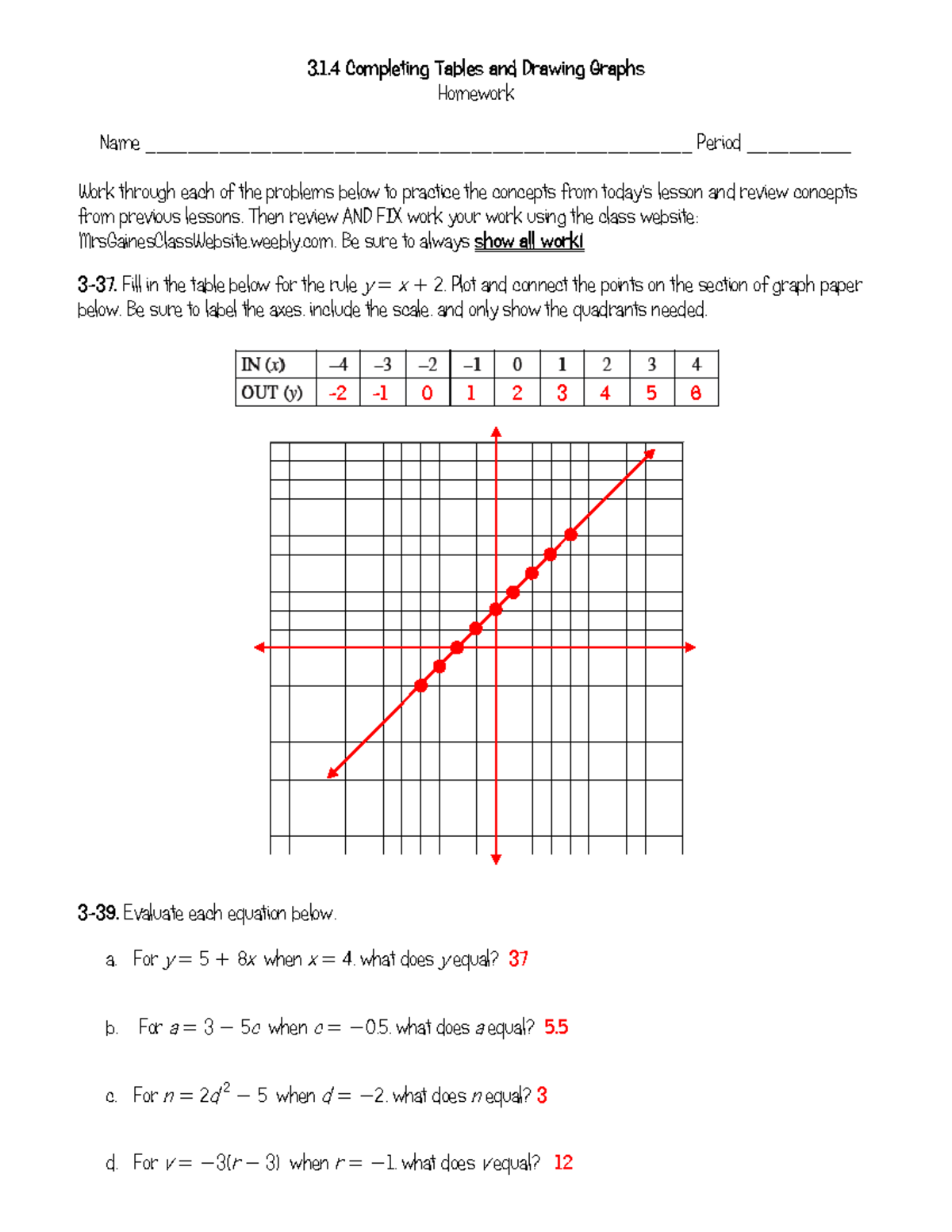 3 - Yrururu - 3.1 Completing Tables and Drawing Graphs Homework Name ...