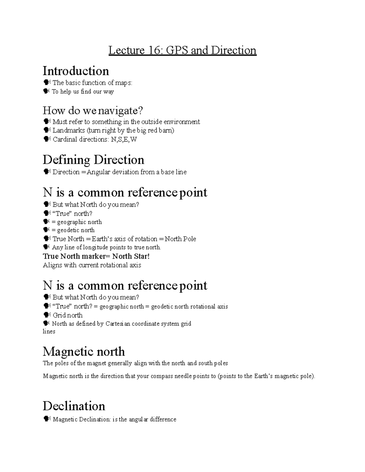 Lecture 16 Map use - Lecture 16: GPS and Direction Introduction The ...