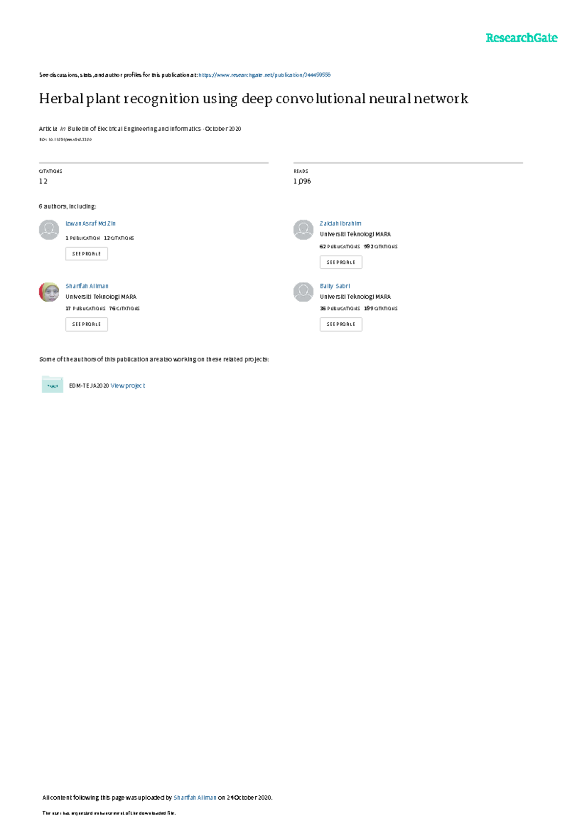 Herbal Plant Recognition Using Deep Convolutional See Discussions Stats And Author Profiles