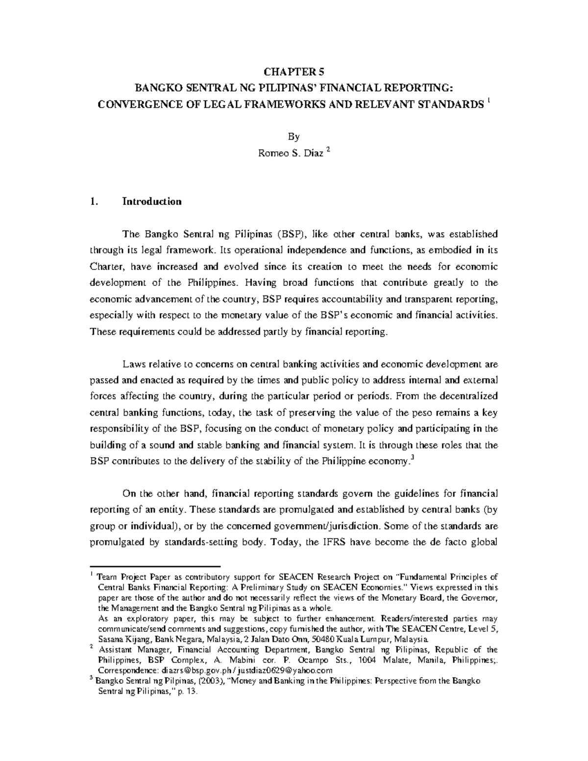 CBFR-Chapter 5 - N/A - CHAPTER 5 BANGKO SENTRAL NG PILIPINAS’ FINANCIAL ...