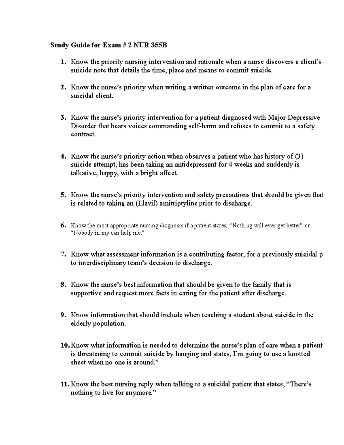 Study Guide Exam # 2 Fall 2022 - Study Guide for Exam # 2 NUR 355B 1 ...