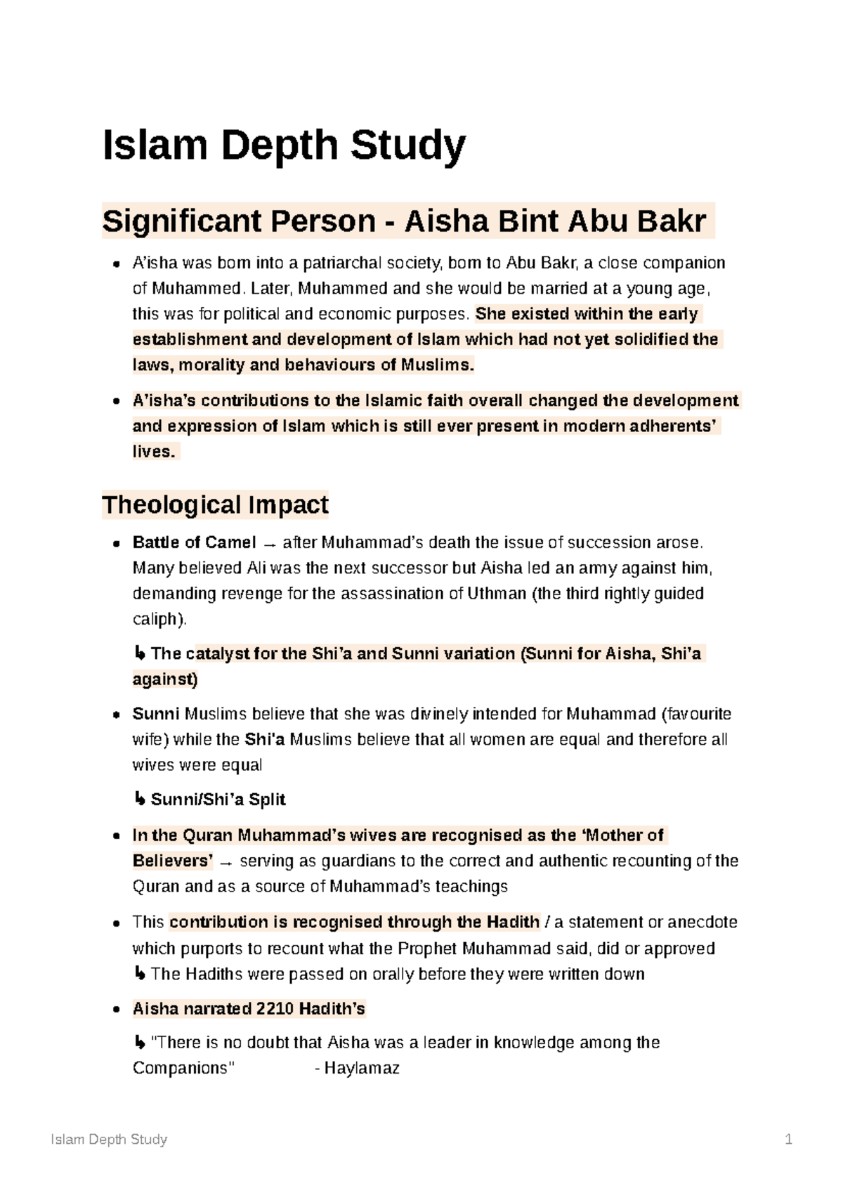 Islam depth study - Islam Depth Study Significant Person - Aisha Bint ...
