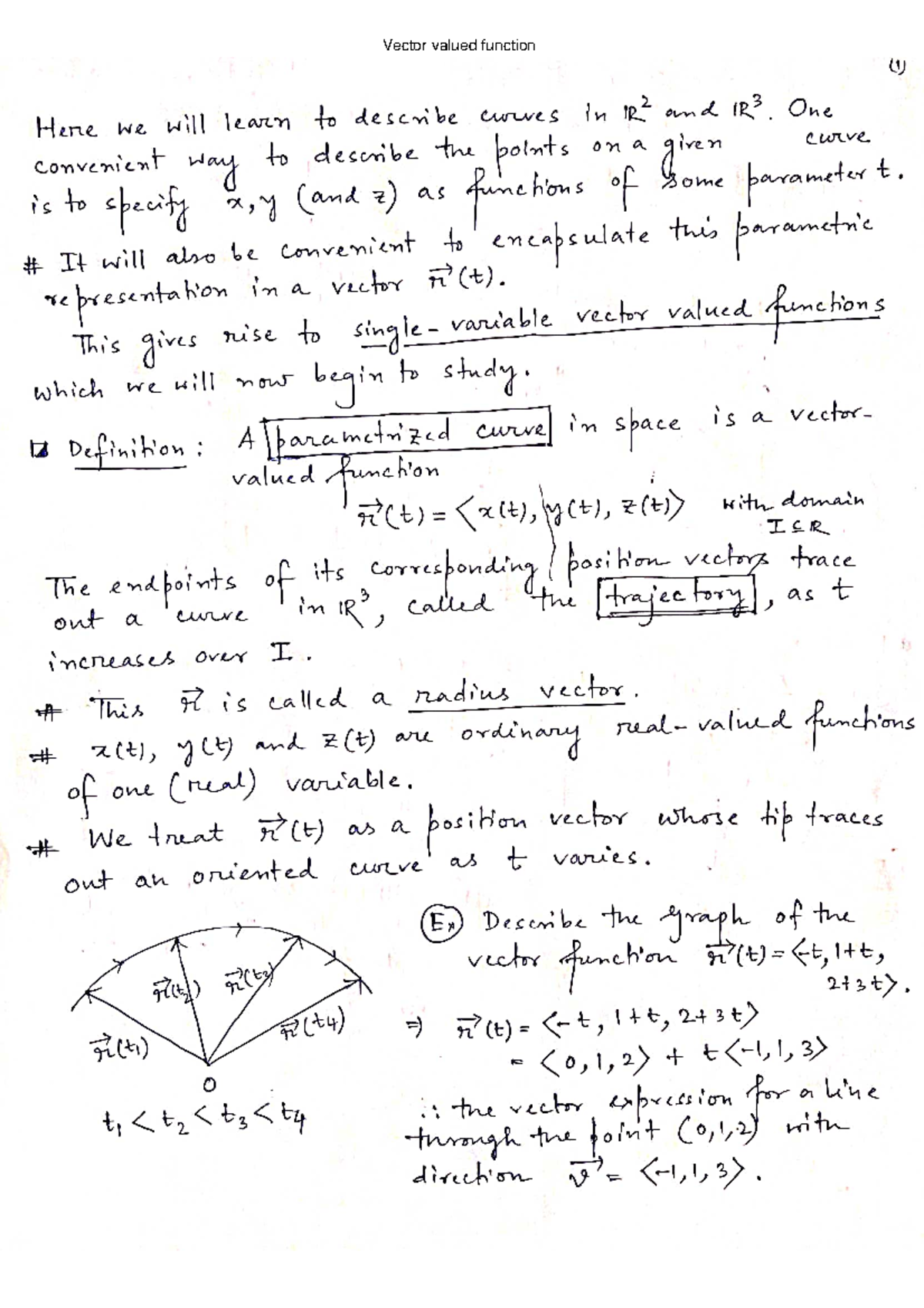 8 Graphs, vector valued functions - Vector valued function (1) Here we will learn to describe ...