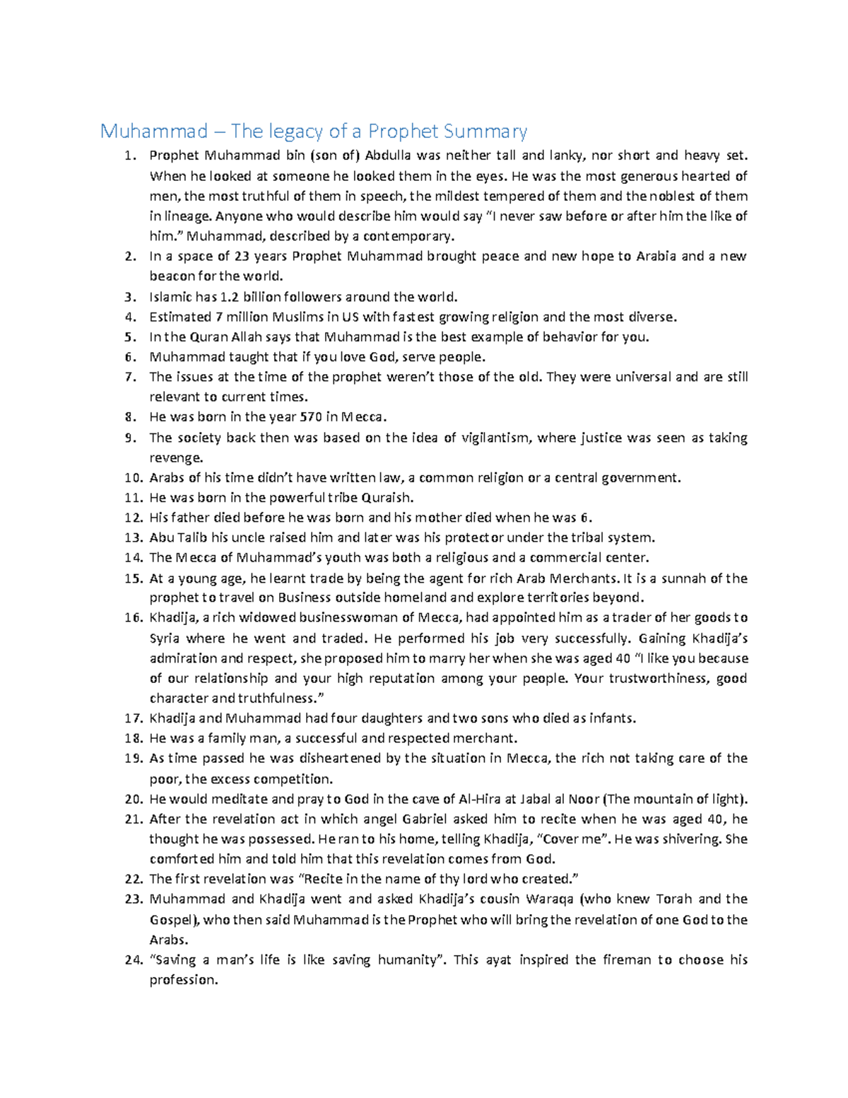 Muhammad – The legacy of a Prophet Summary - Muhammad – The legacy of a ...
