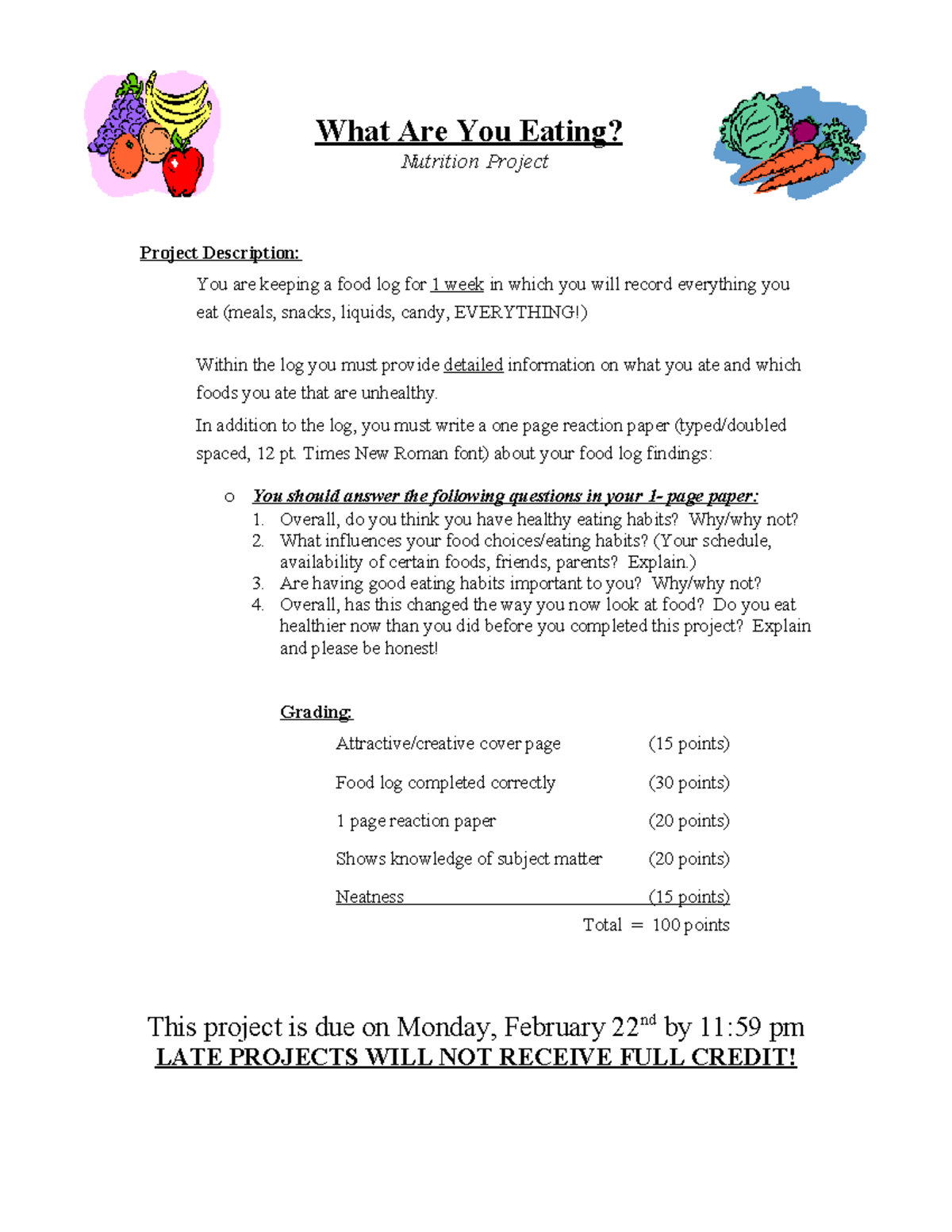 Copy of Healthy Eating Food Log Project - What Are You Eating ...