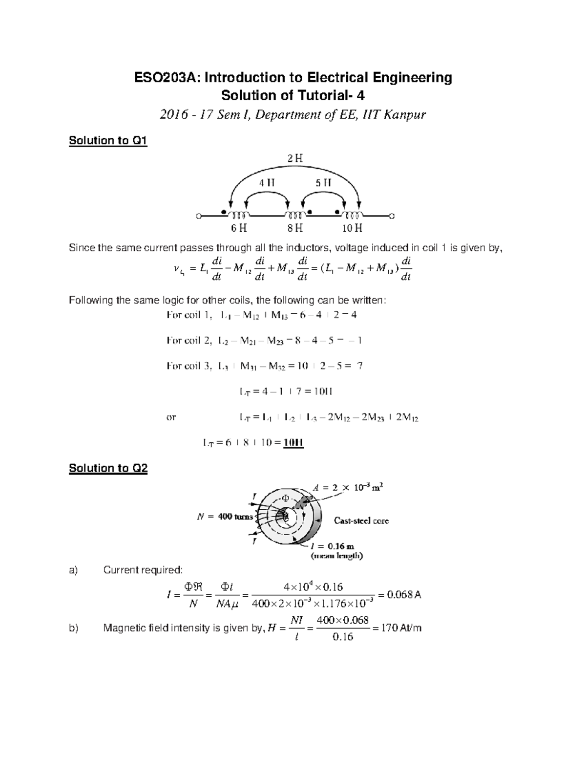 Tutorial 4 solution - ESO203A: Introduction to Electrical Engineering ...