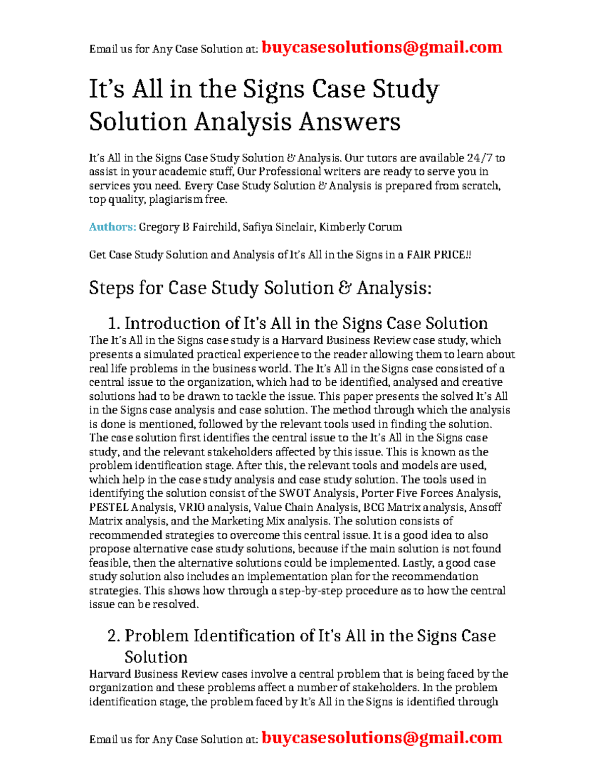 It's All in the Signs Case Study Solution Analysis - It’s All in the ...
