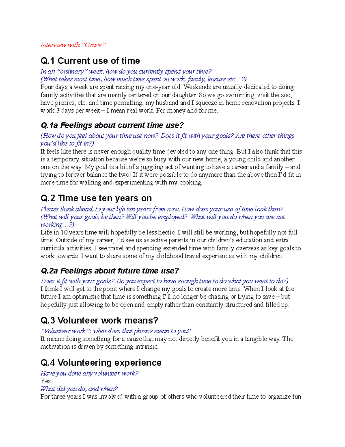 Grace - Fisip - Interview with “Grace” Q Current use of time In an ...