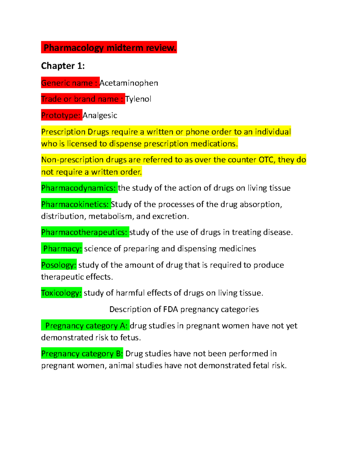 Pharmacology medication list - Pharmacology midterm review. Chapter 1 ...