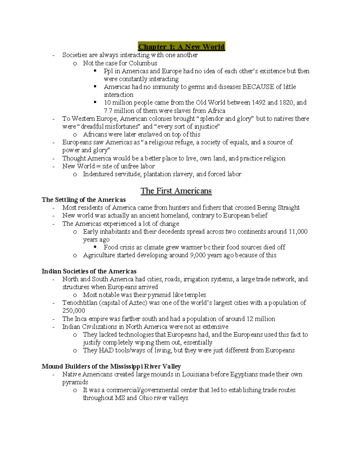HY135 Ch 1 Reading outline - Chapter 1: A New World Societies are ...