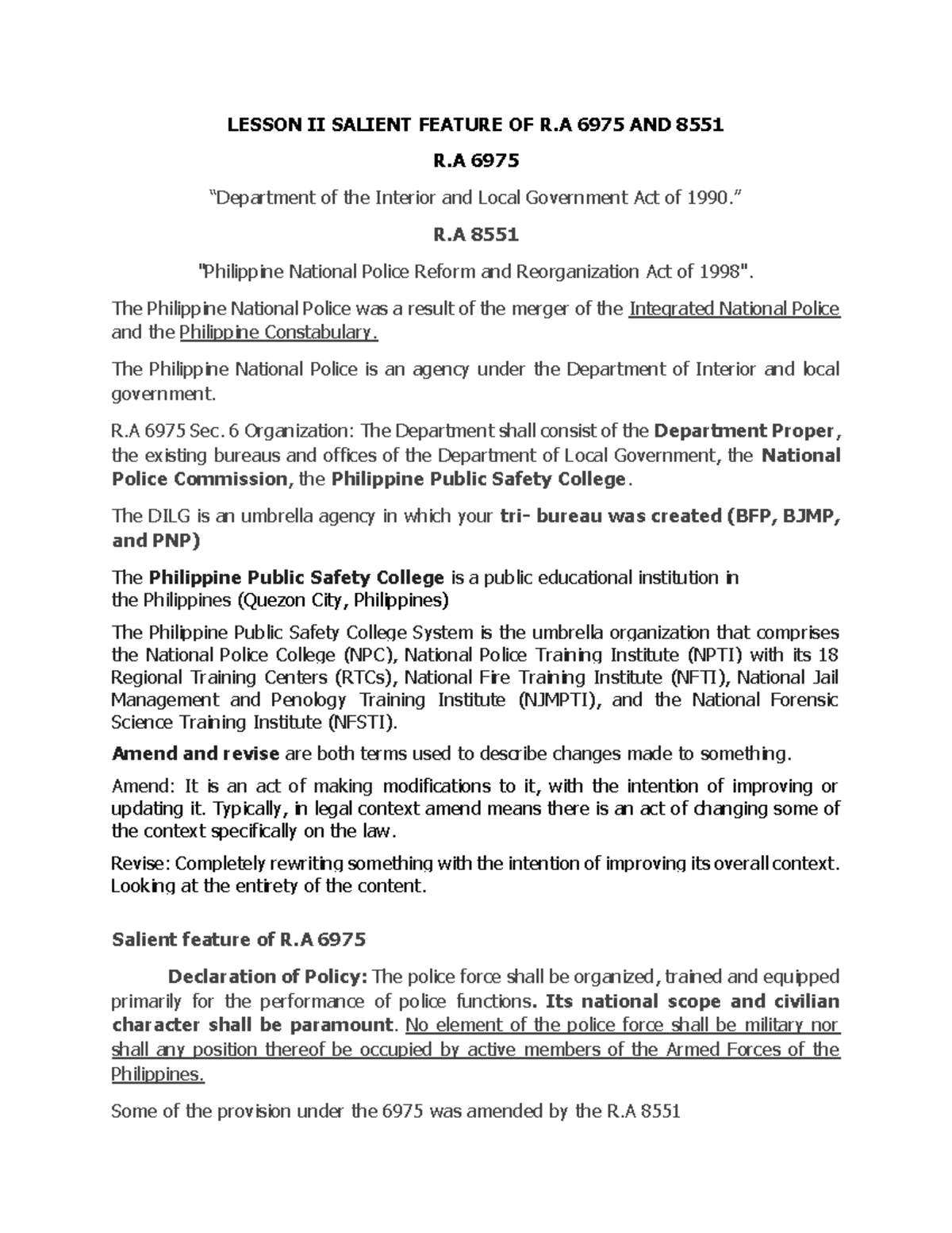 LEA- Midterm- Module - Summary Constitutional Law - LESSON II SALIENT ...