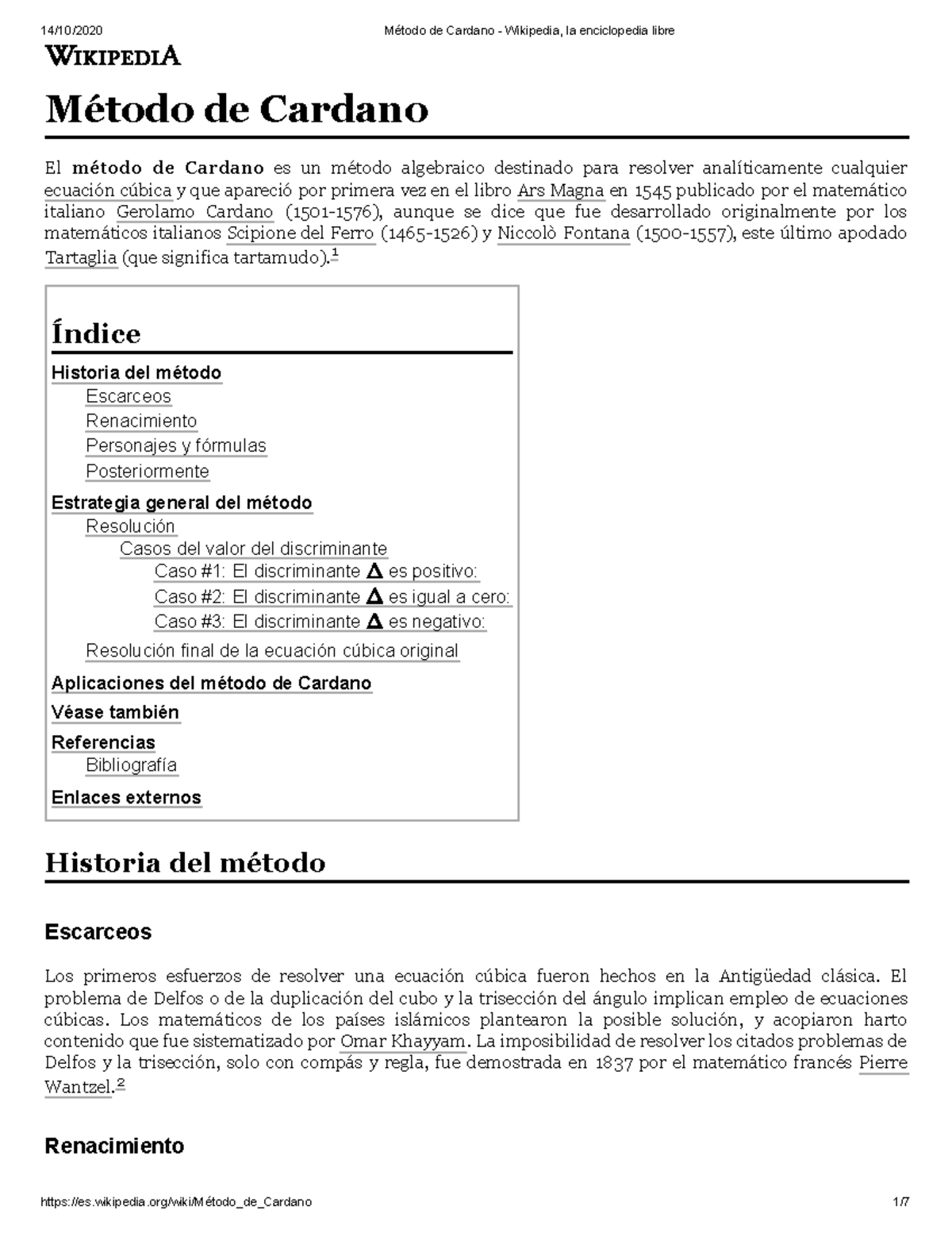 Método de Cardano - Método de Cardano El método de Cardano es un método ...