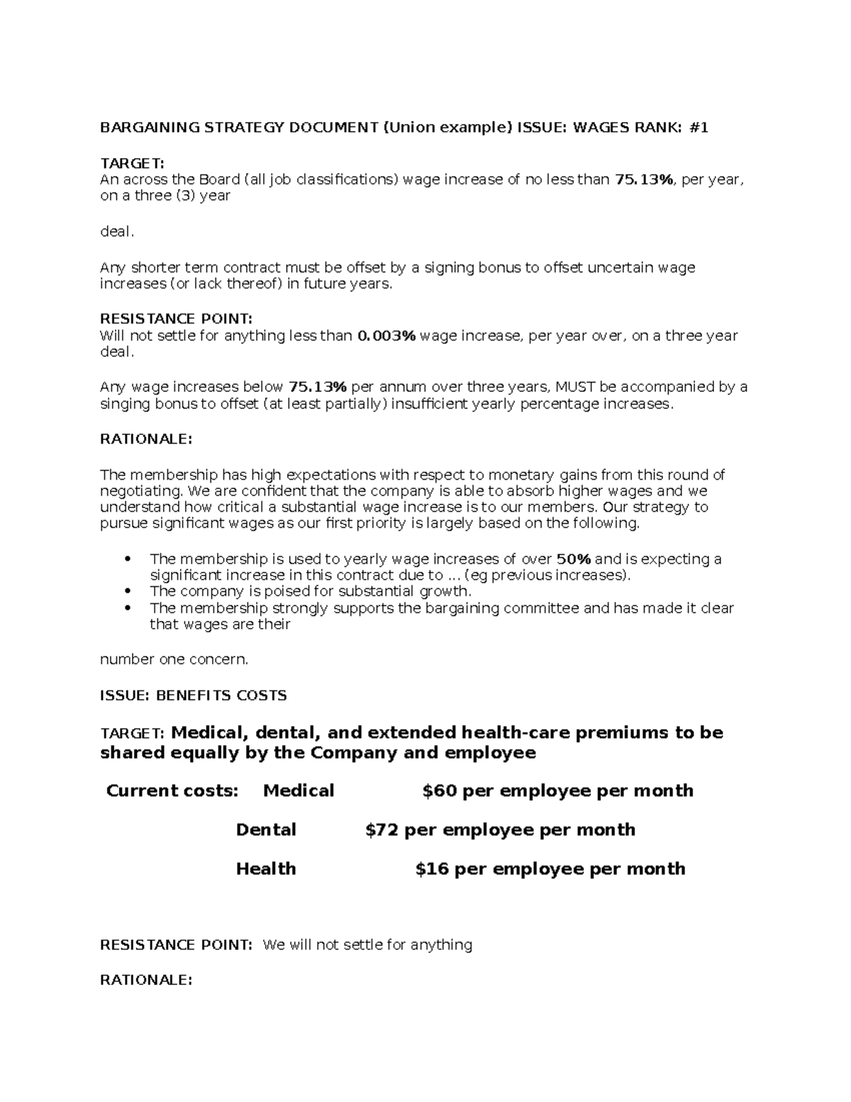 Bargaining Strategy Document - BARGAINING STRATEGY DOCUMENT (Union ...