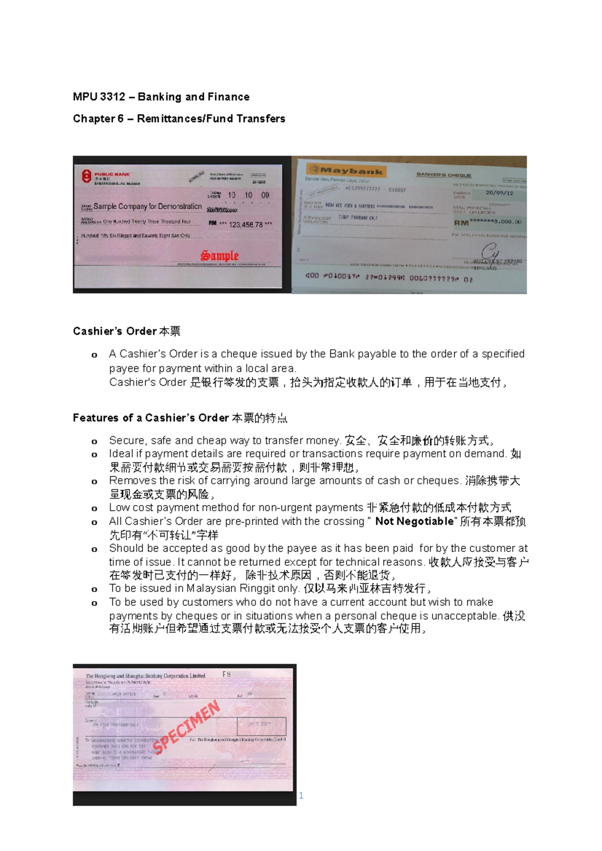 Chapter 6 - Remittances and FUND Transfers - MPU 3312 – Banking and ...