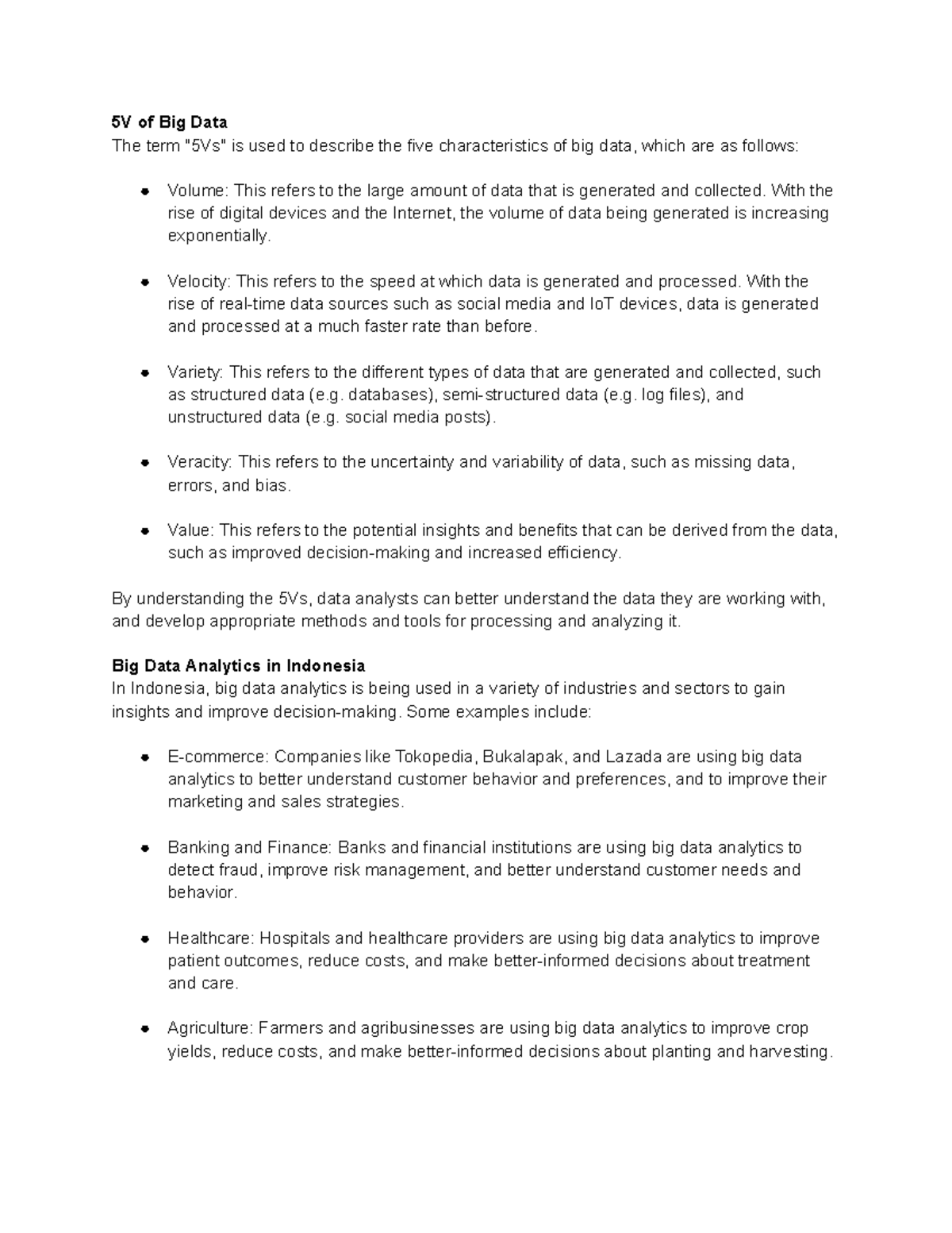 Lecture Notes Big Data Course - 5V of Big Data The term "5Vs" is used ...