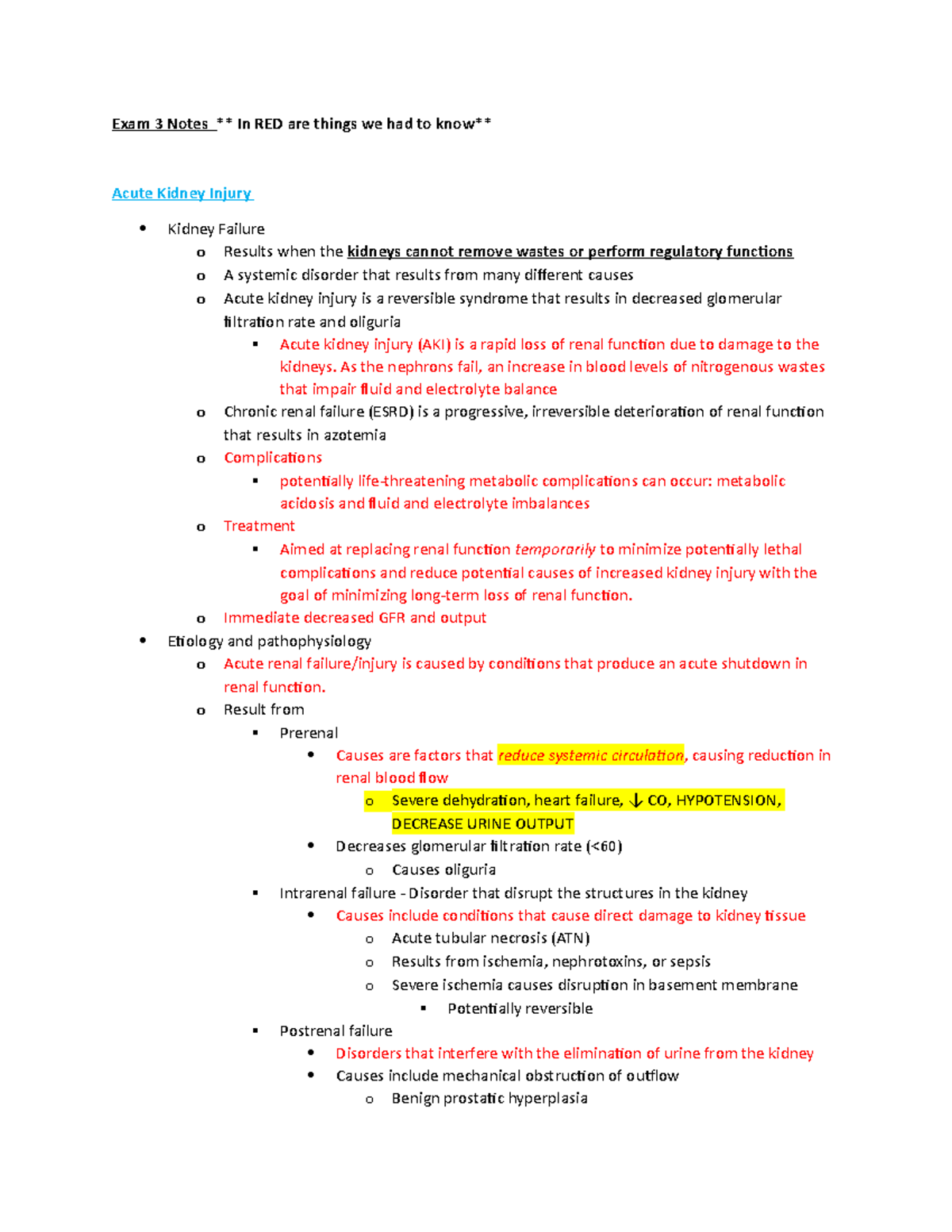 Exam 3 Notes - Exam 3 Notes ** In RED are things we had to know** Acute ...