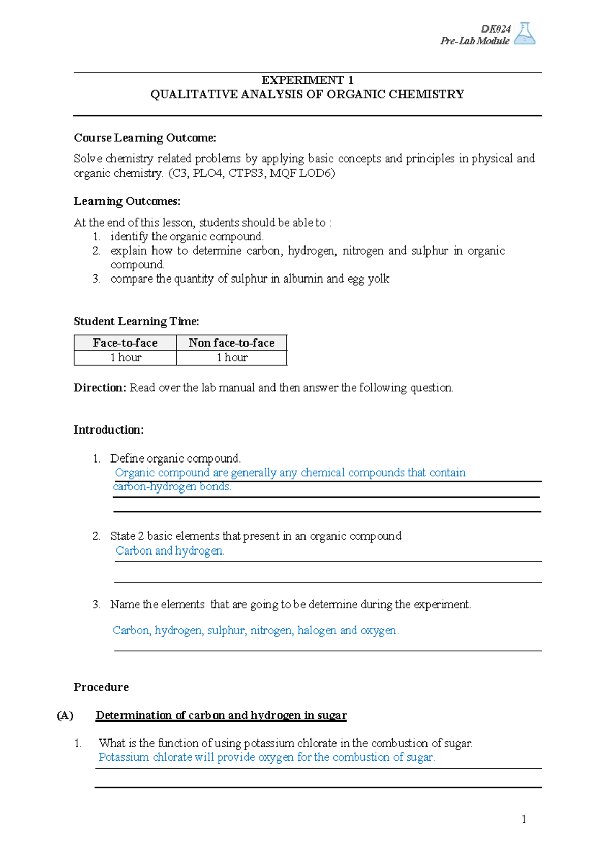 Pre Lab Exp 1 QUALITATIVE ANALYSIS OF ORGANIC COMPOUNDS - DK Pre-Lab ...