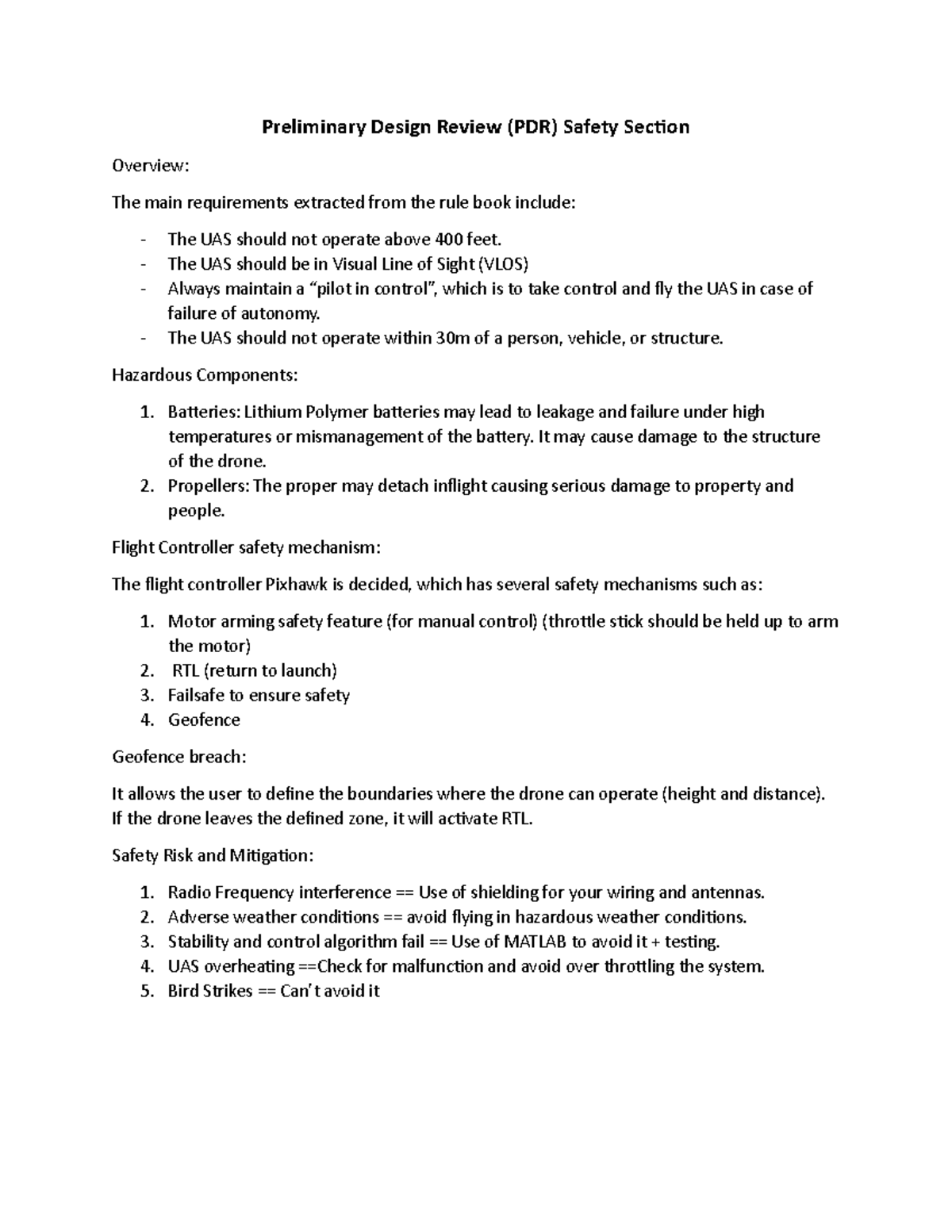 Preliminary Design Review - The UAS should be in Visual Line of Sight ...