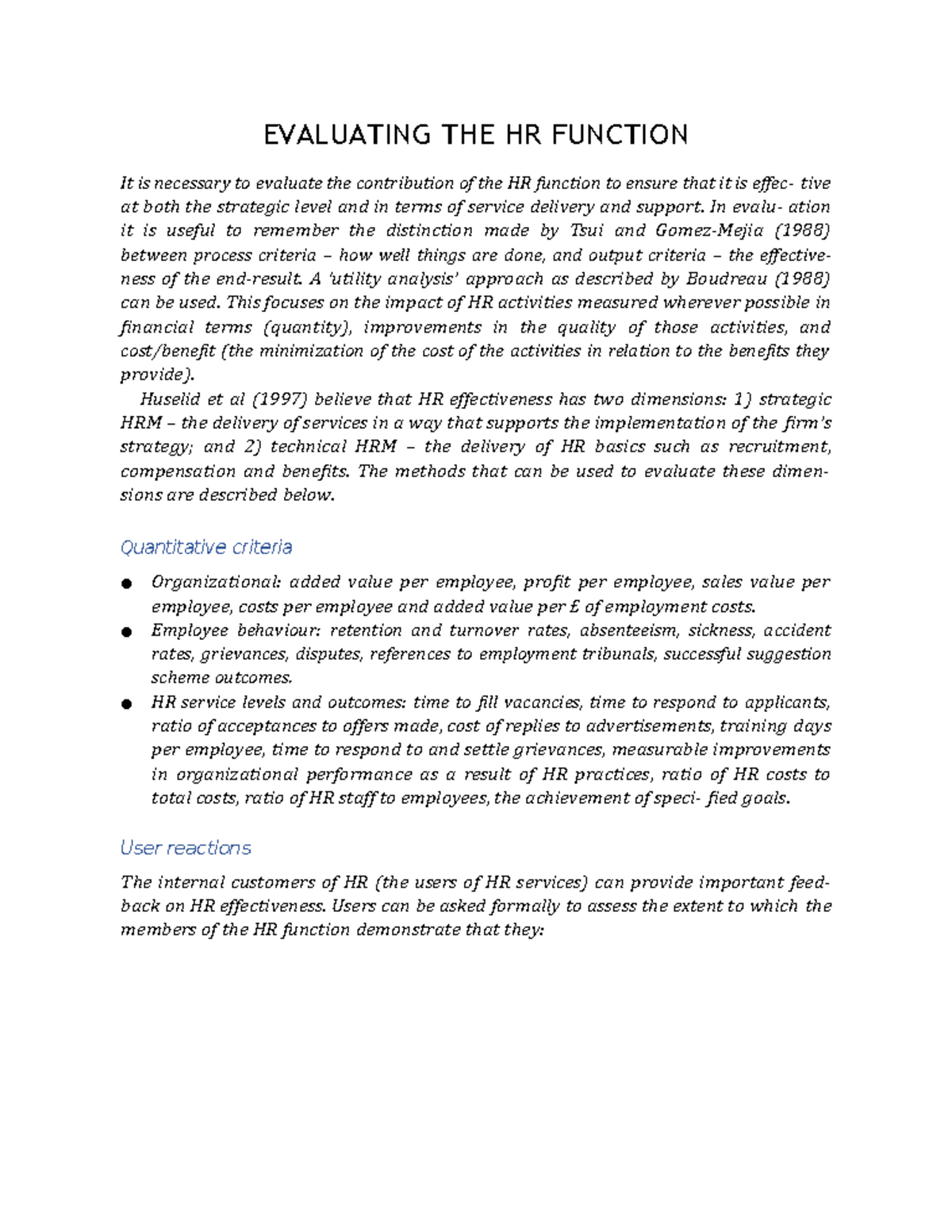 Evaluating THE HR Function - EVALUATING THE HR FUNCTION It is necessary ...