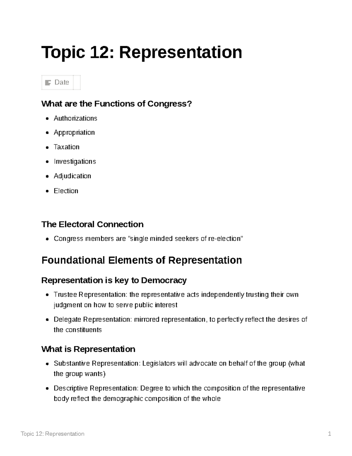 Topic 12: Representation - Topic 12: Representation 1 Topic 12 ...