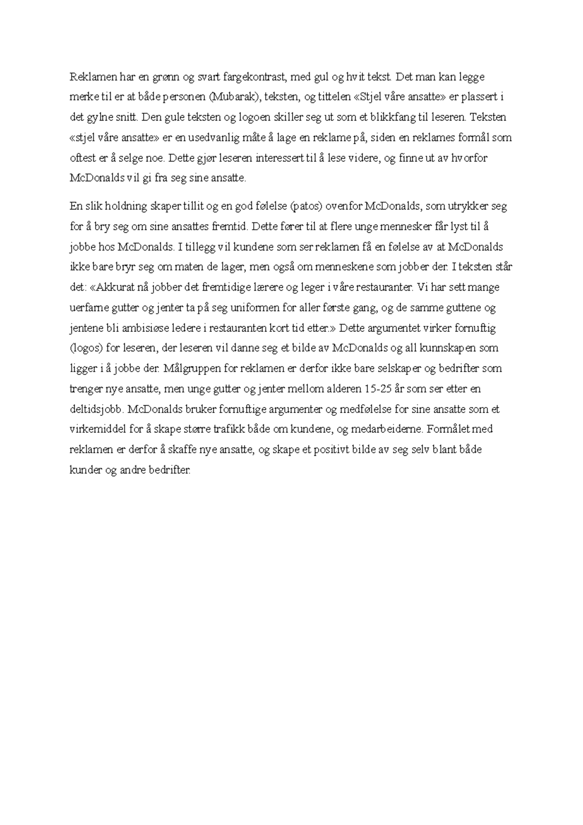 Norsk Reklame Analyse Mc Donalds - Reklamen har en grønn og svart ...