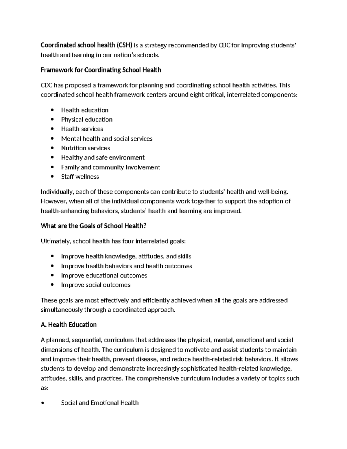 62698527 Coordinated School Health - Coordinated school health (CSH) is ...