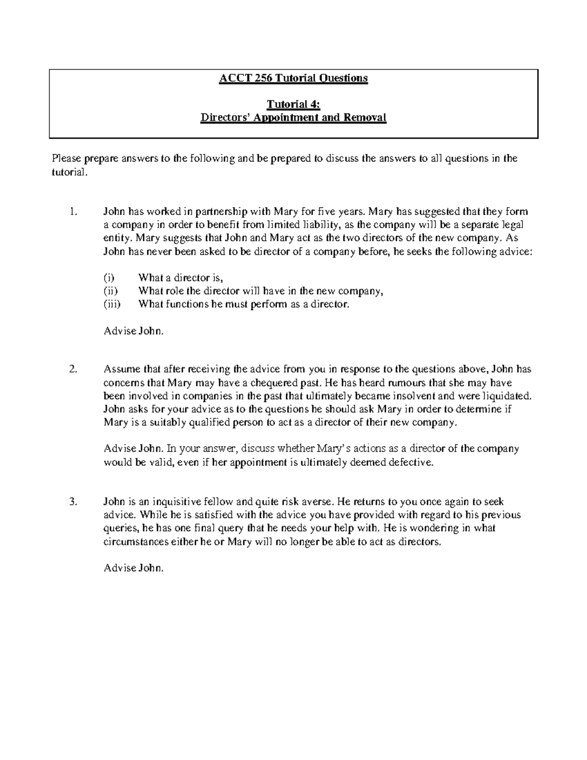 Tutorial 4 256 Directors Appointment and Removal - ACCT 256 Tutorial ...