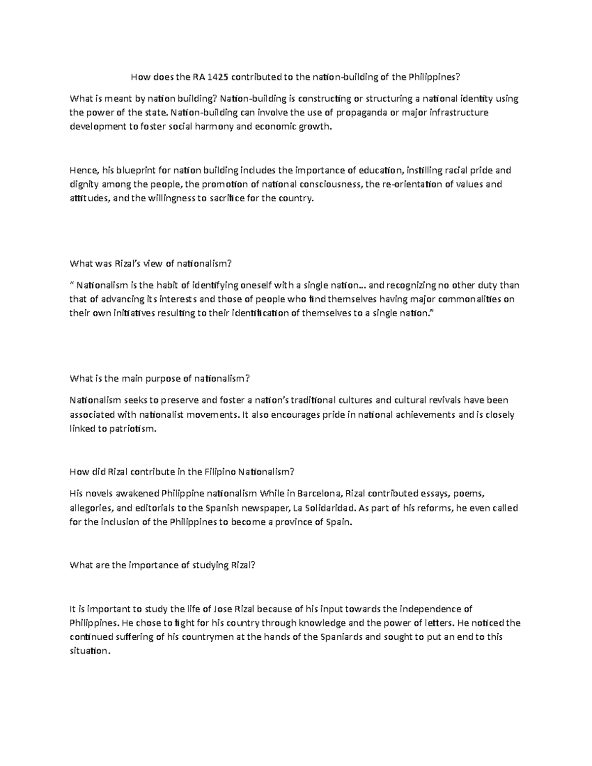 How does the RA 1425 contributed to the nation - Nation-building can ...