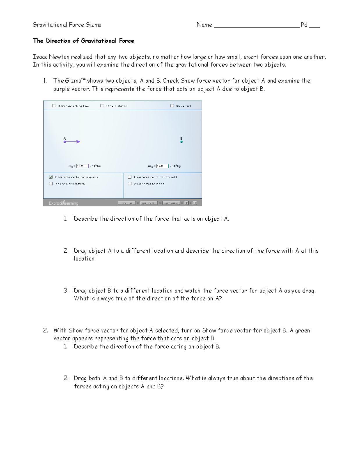 Gravitational Force Gizmo - In this activity, you will examine the ...