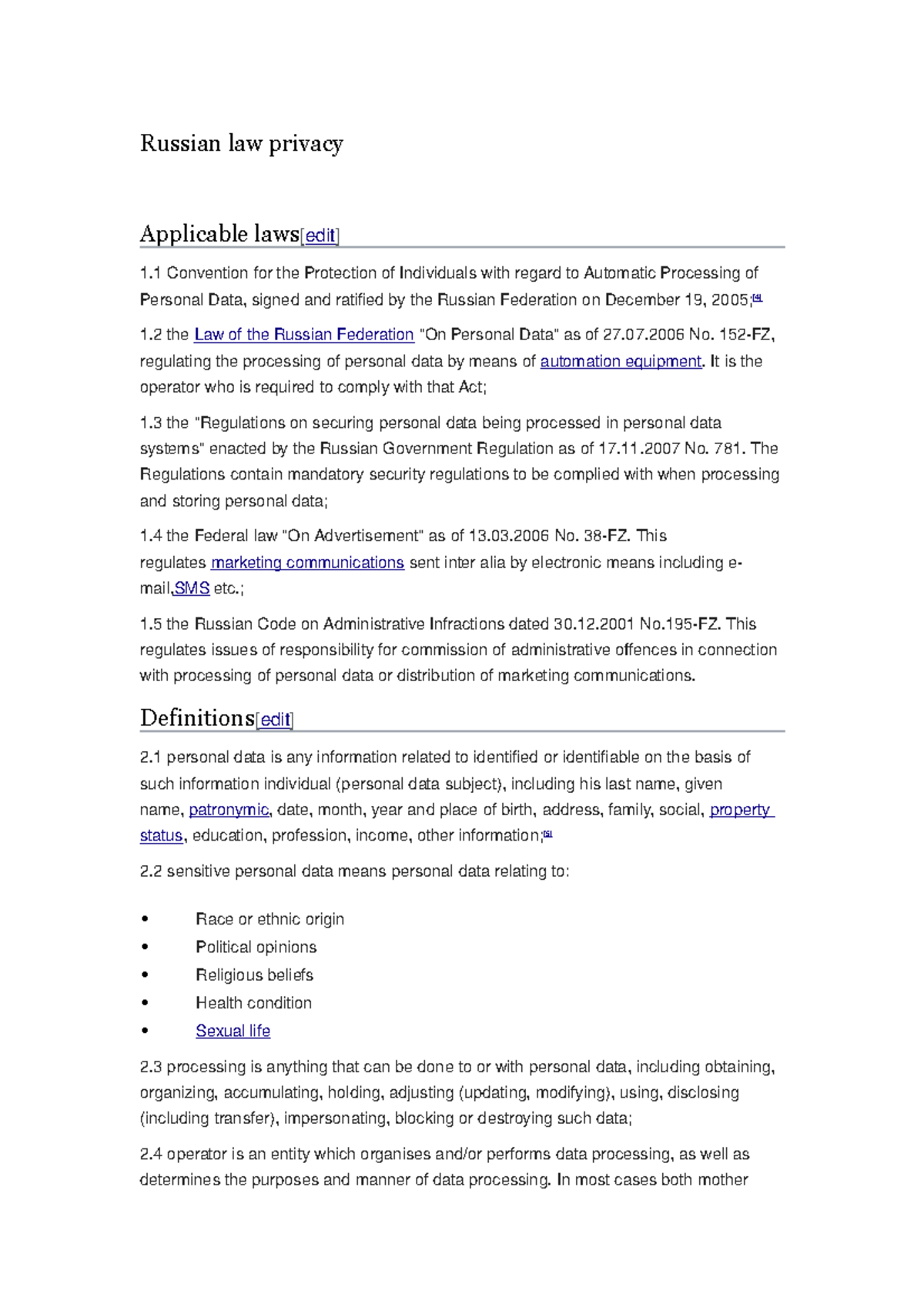 Russian law privacy and data - Russian law privacy Applicable laws[edit ...