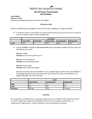 DAT 223 Project Three 04-17-2022 - Project Status Report Name: Saleh ...