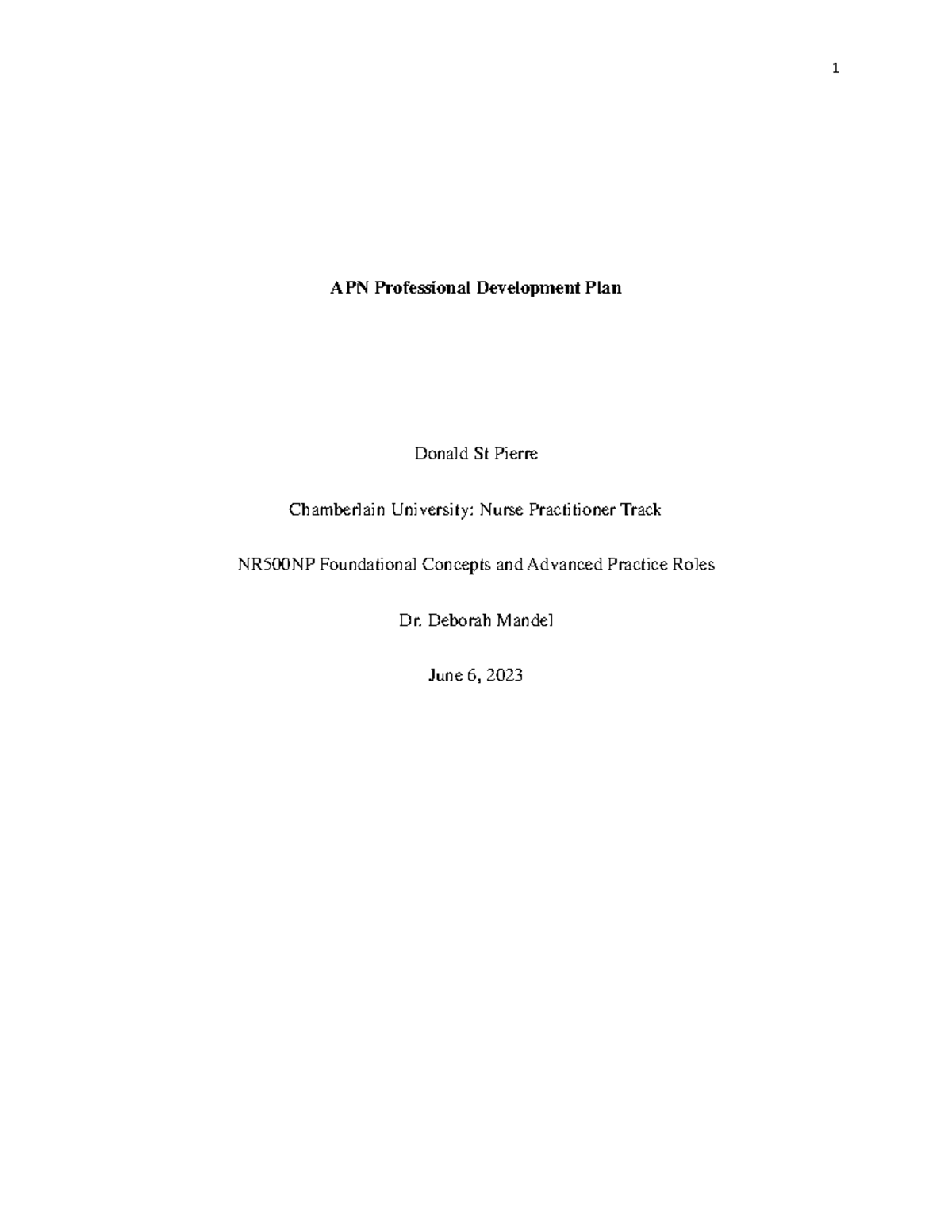 APN Professional Development Plan - Deborah Mandel June 6, 2023 APN ...