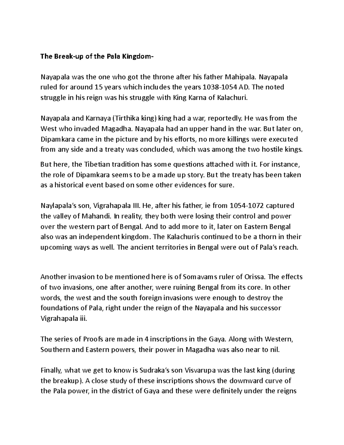 Breakup of Pala Kingdom - The Break-up of the Pala Kingdom- Nayapala ...