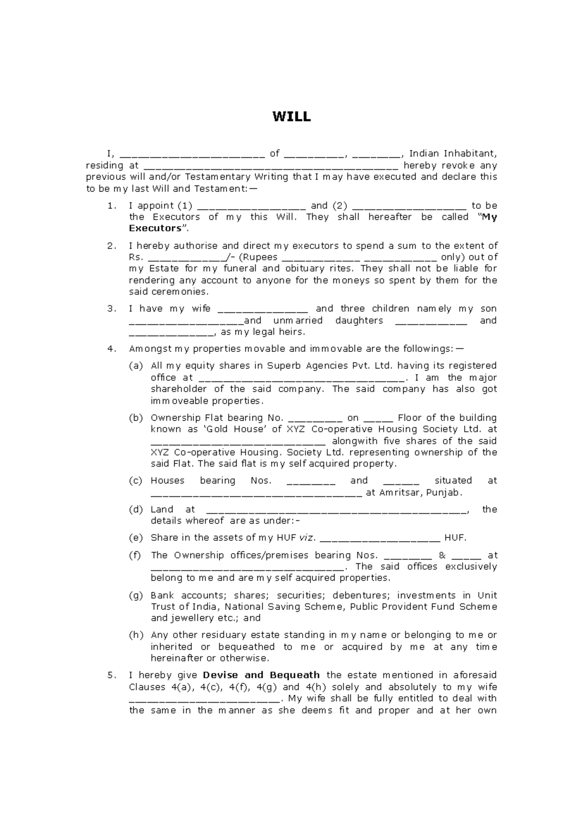 Will - will - WILL I, of Indian Inhabitant, residing at here revoke any ...