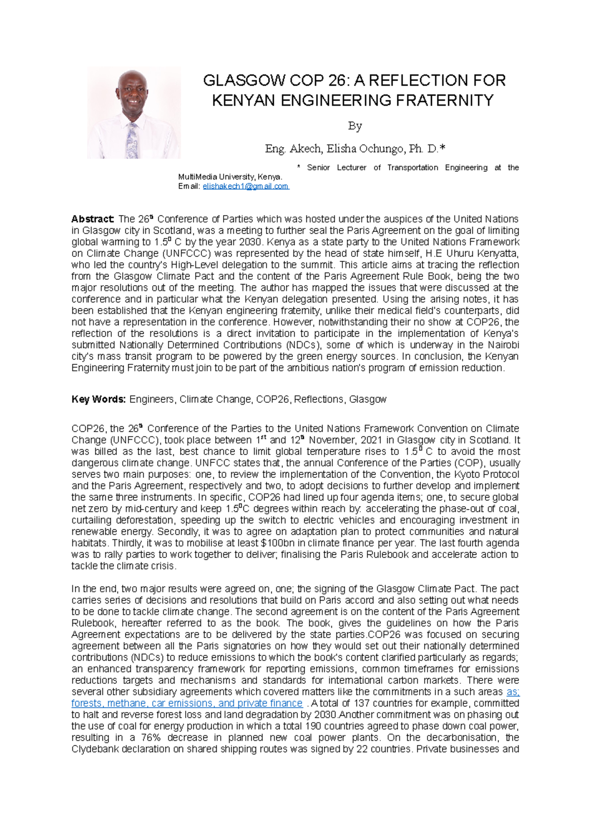 Glasgow COP 26- Reflection FOR Kenyan Engineering Fraternity - GLASGOW ...