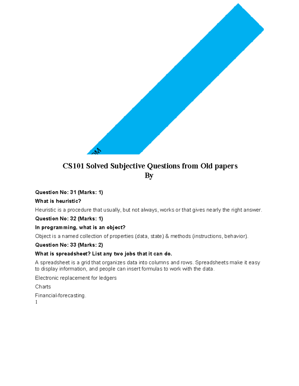 CS101 Solved Subjective Questions from Old papers - Google Docs - CS101 Solved Subjective ...