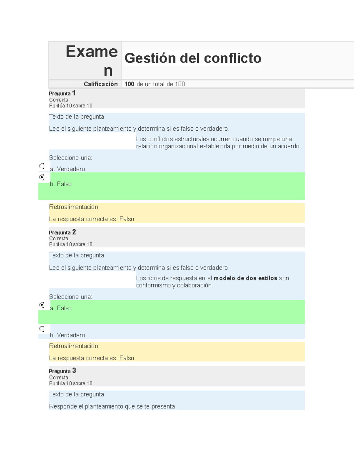 Examen gestion del conflicto 1 - Exame n Gestión del conflicto ...