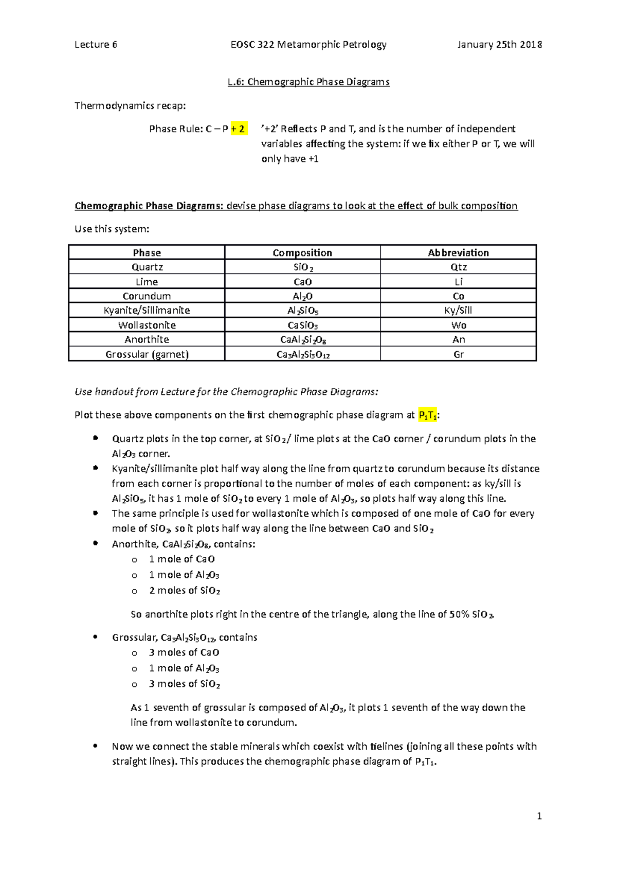 EOSC 322 L6 notes - Lecture 6 EOSC 322 Metamorphic Petrology January ...