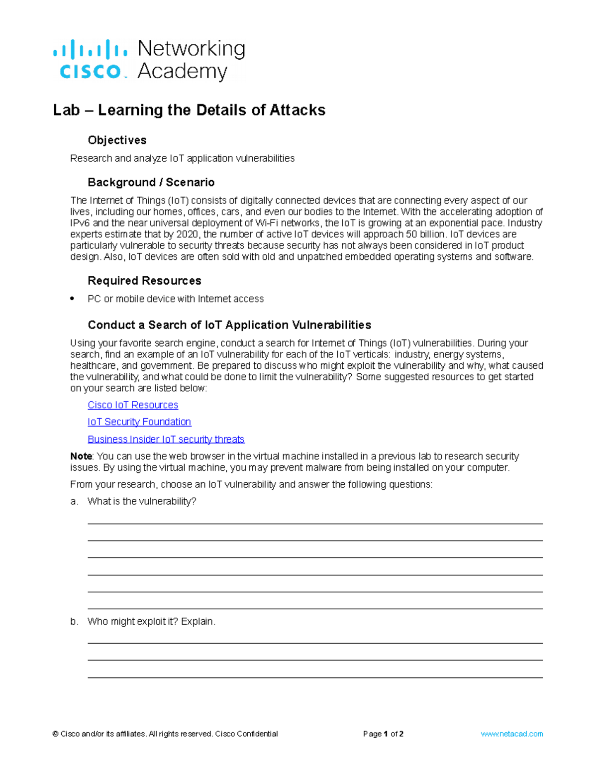 1.1.2.6 Lab - Learning the Details of Attacks - Lab – Learning the Details of Attacks Objectives ...