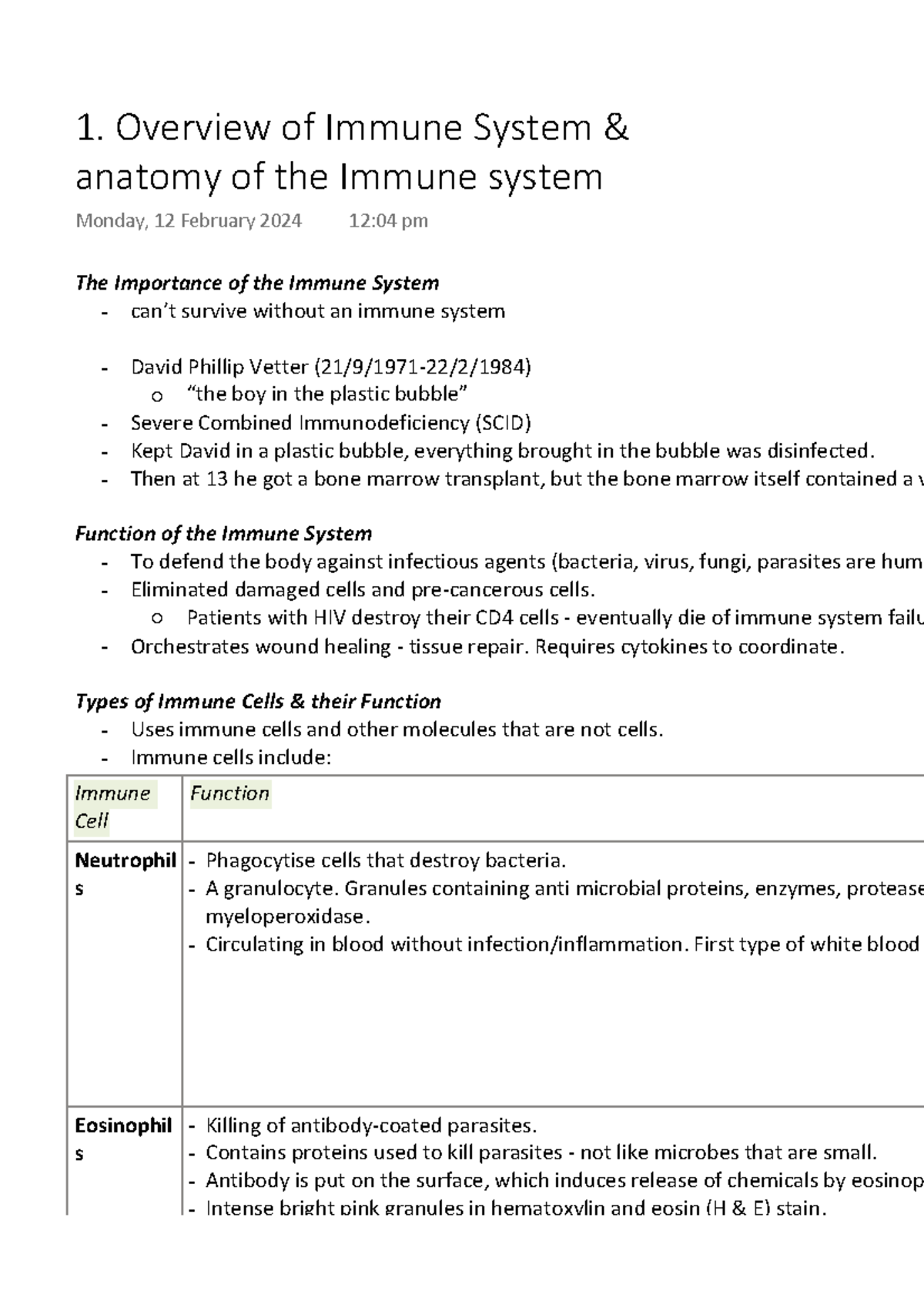 Lecture 1. Overview of Immune System & anatomy of the Immune system - The Importance of the ...